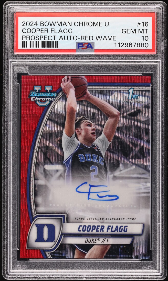 2024 Bowman Chrome University Red Wave Cooper Flagg ROOKIE AUTO /45 #16 ...