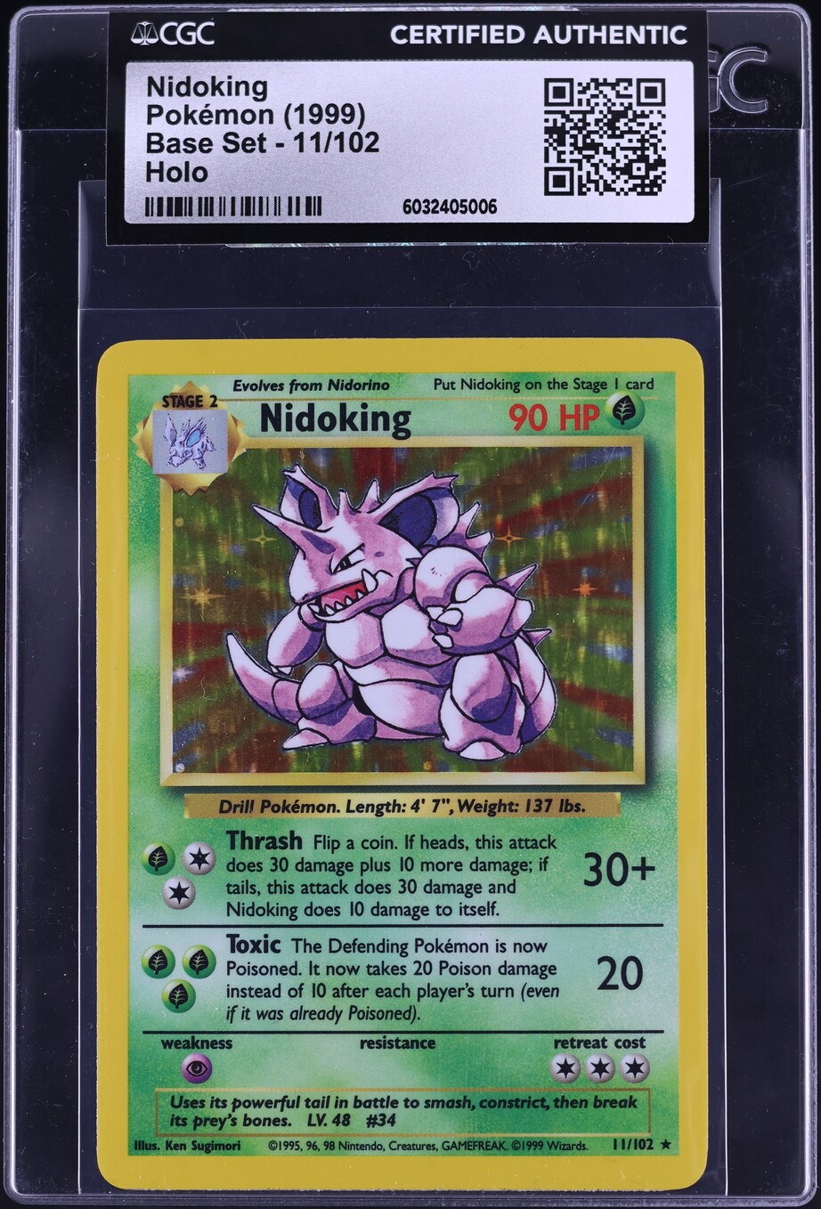 1999 Pokemon Base Set Holo Nidoking #11 CGC AUTH on Fanatics Collect