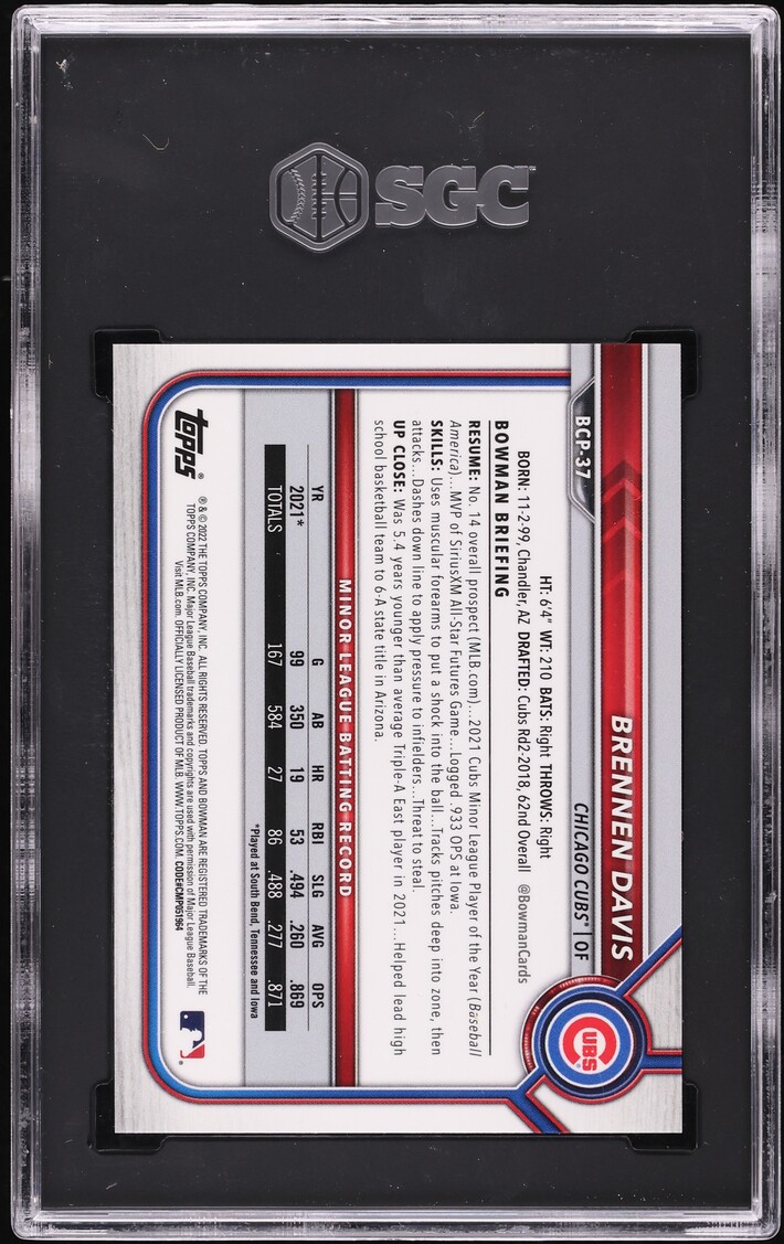 2022 Bowman Chrome Sapphire Red Refractor Brennen Davis PROSPECT /10 # ...