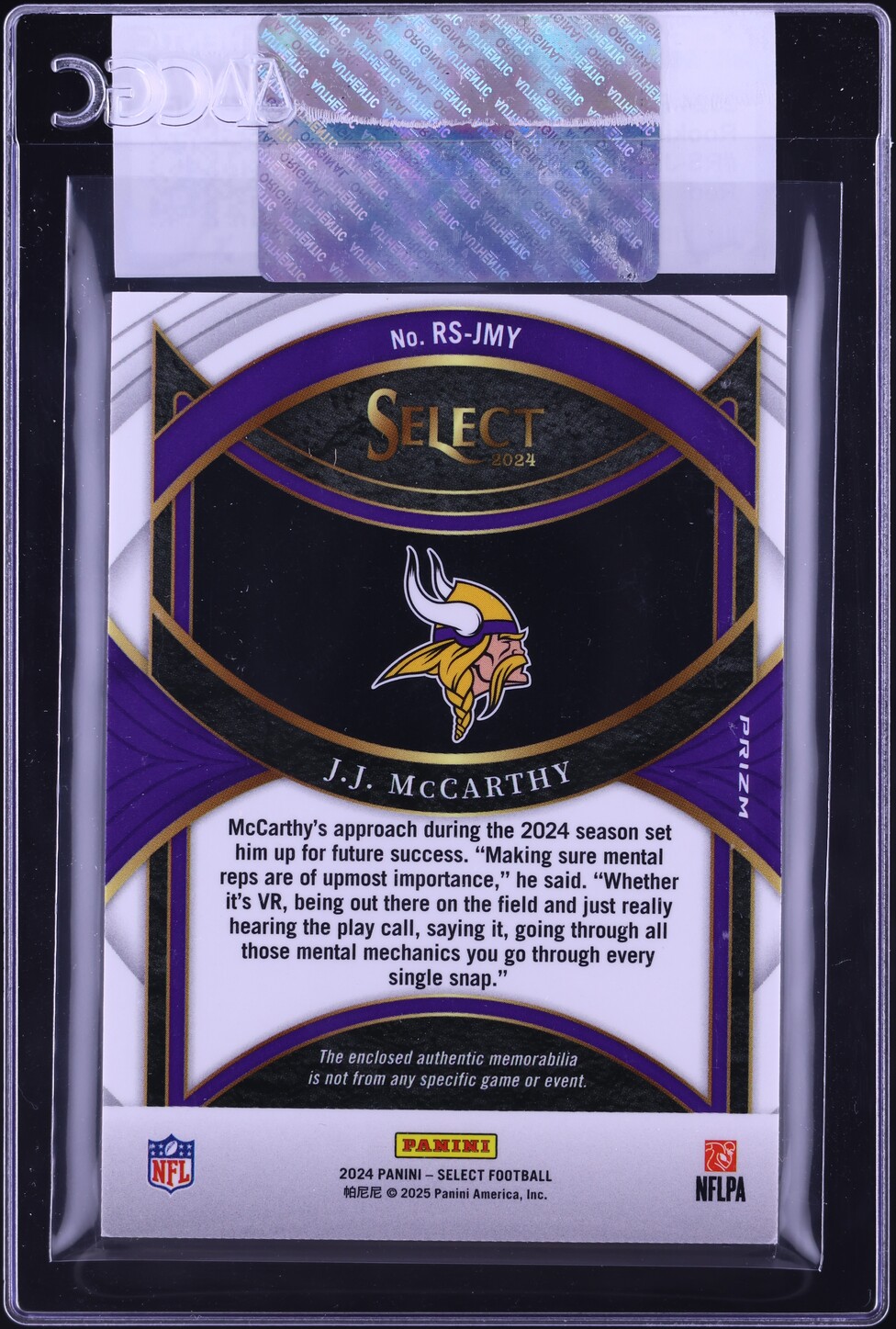 2024 Select Swatches Red J.J. McCarthy ROOKIE PATCH #RS-JMY CGC AUTH on ...