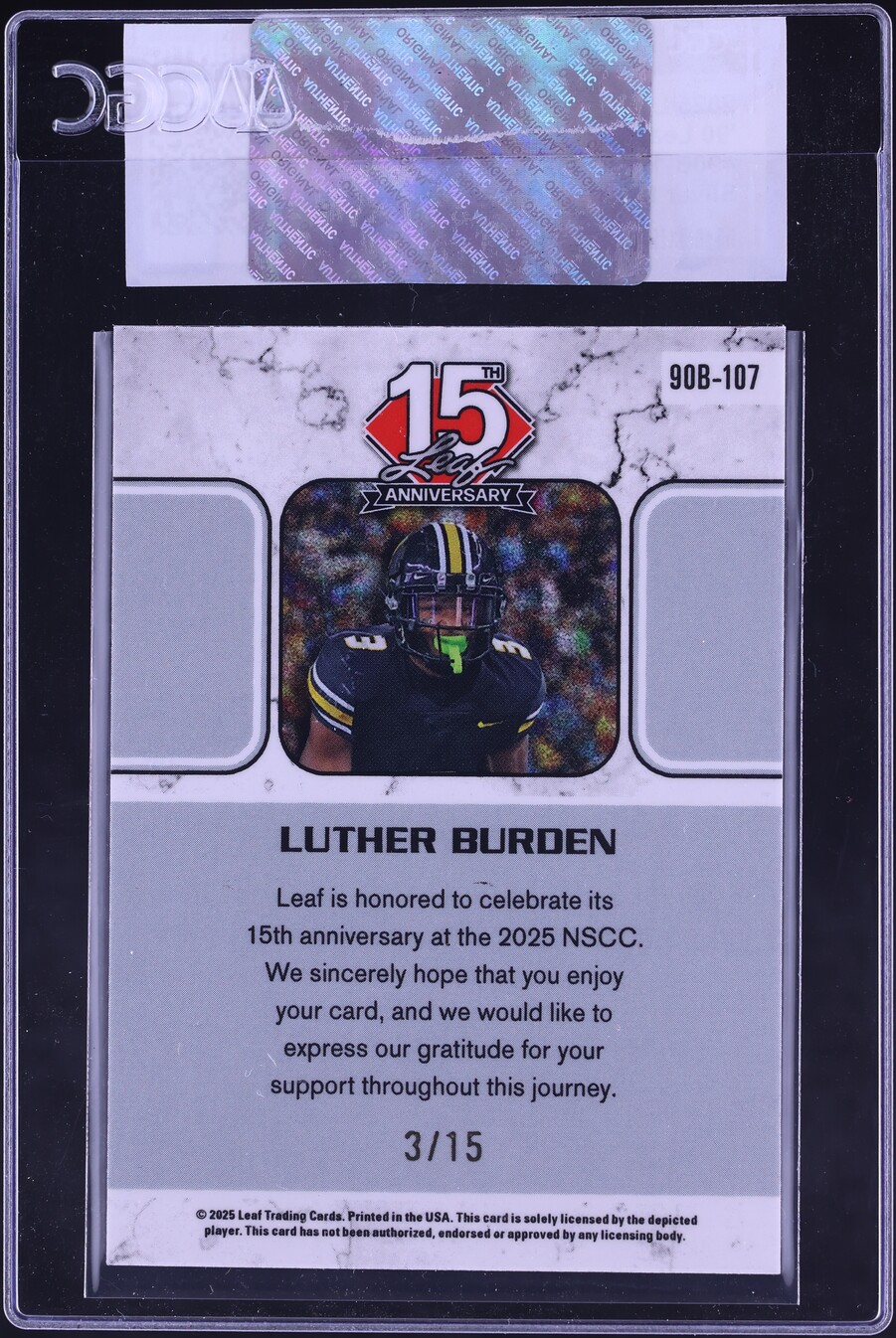2025 Leaf 15th Anniversary '90 Silver Lazer Luther Burden ROOKIE /15 ...