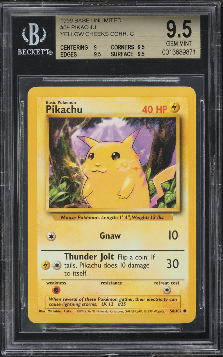 1999 Pokemon Base Set Yellow Cheeks Pikachu #58 BGS 9.5 GEM MINT on ...
