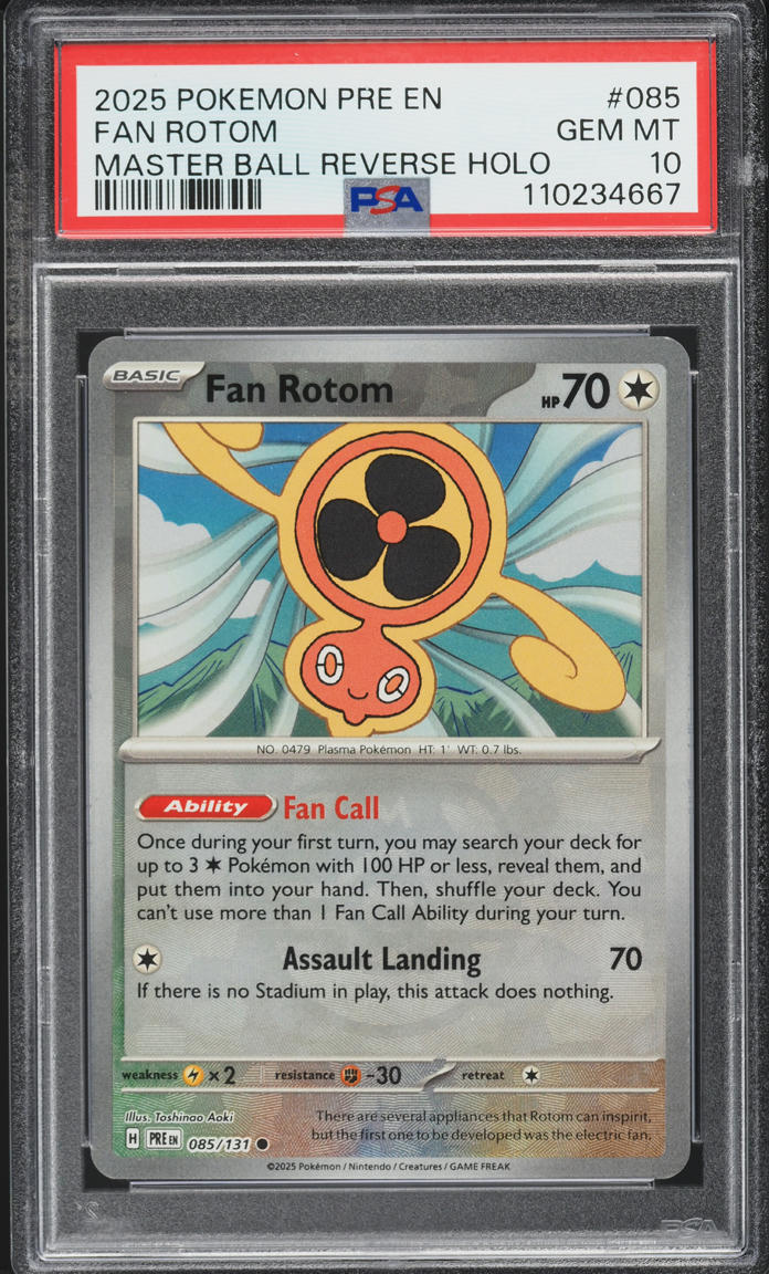 2025 Pokemon SV Prismatic Evolutions Master Ball Holo Fan Rotom #85 PSA ...