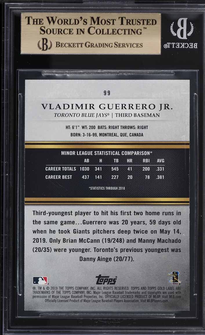 2019 Topps Gold Label Class 3 Vladimir Guerrero Jr. ROOKIE #99 BGS 9.5 ...