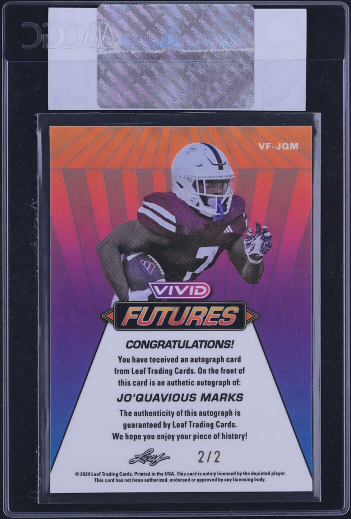 2024 Leaf Vivid Purple Crystal Jo'Quavious Marks ROOKIE AUTO 2/2 CGC ...