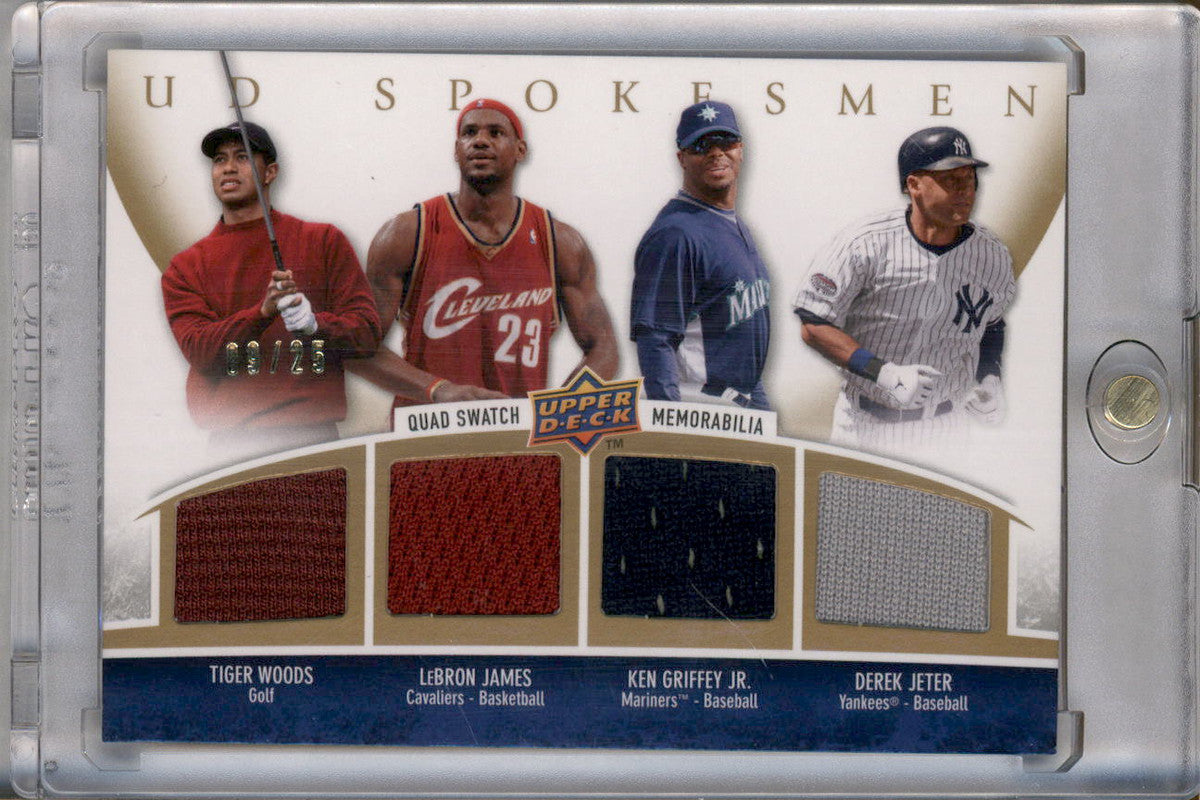 2009 UD Quad Swatch LeBron James Tiger Woods Griffey Jr. Derek Jeter ...