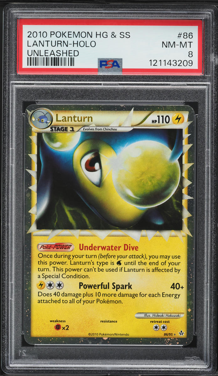 2010 Pokemon HeartGold & SoulSilver Unleashed Holo Lanturn #86 PSA 8 NM ...