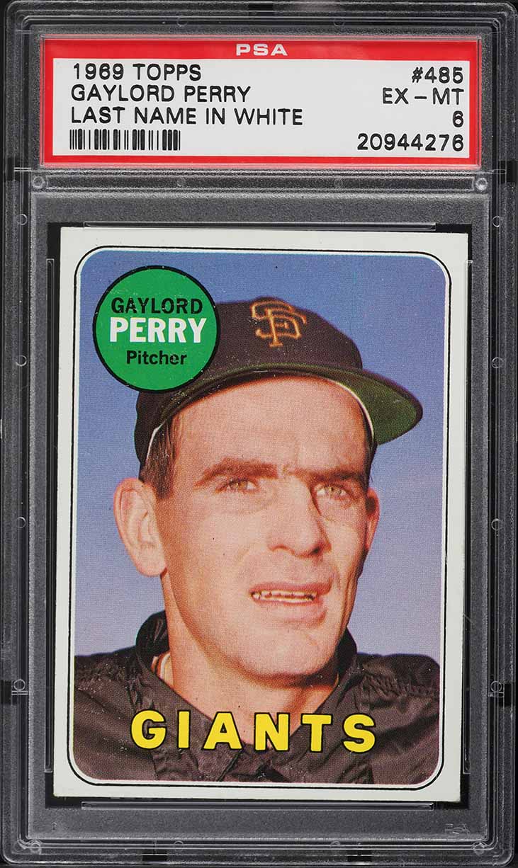 1969 Topps Gaylord Perry LAST NAME IN WHITE #485 PSA 6 EXMT on Fanatics ...