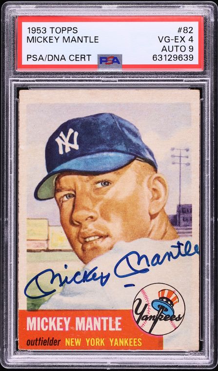 1953 Topps Mickey Mantle AUTO DNA 9 #82 PSA 4 VGEX on Fanatics Collect