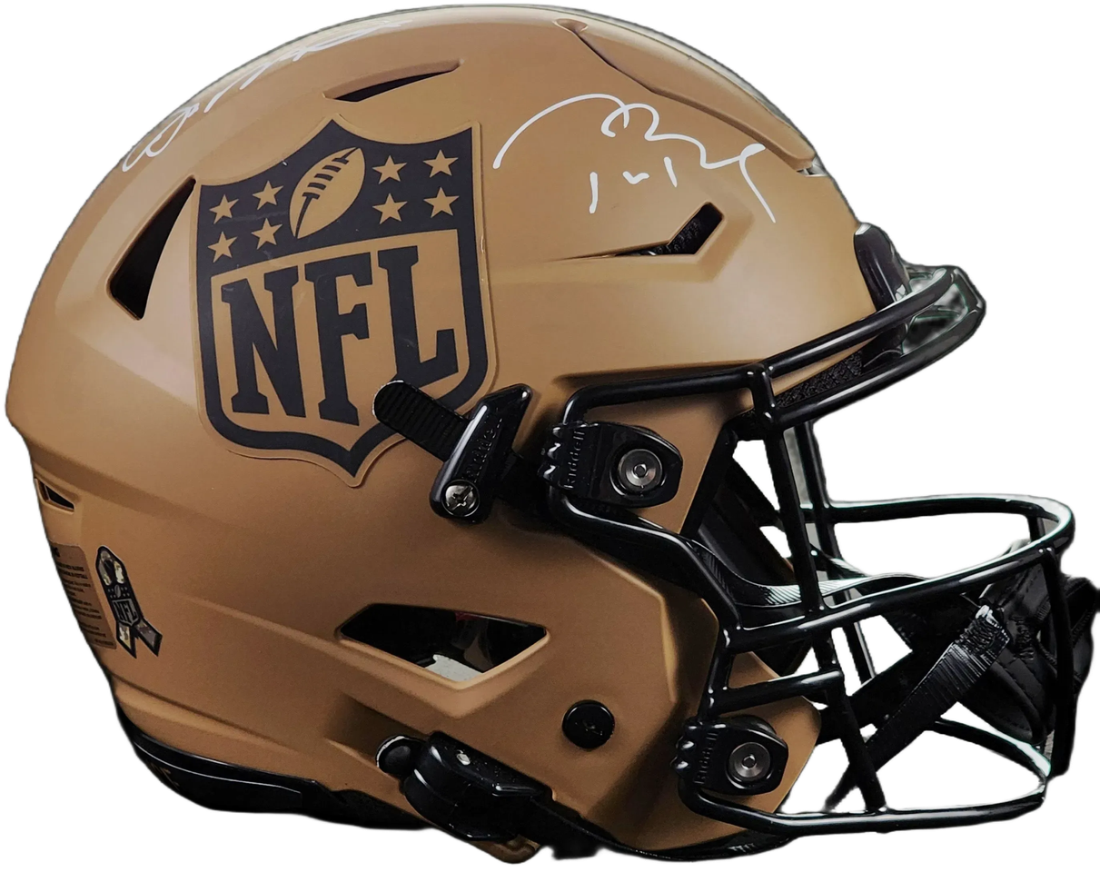 Tom Brady Joe Montana Signed Riddell NFL Shield Solute To Service Speed ...