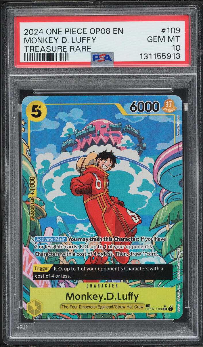 2024 One Piece Two Legends Treasure Rare Monkey D. Luffy #109 PSA 10 ...