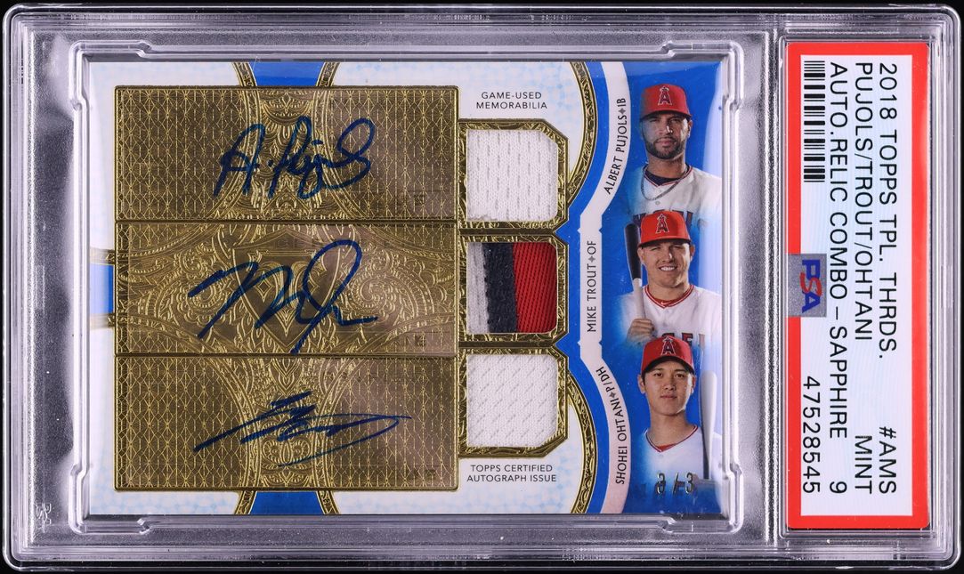 2018 Topps Triple Threads Sapphire Pujols Trout Ohtani PATCH AUTO 3/3 ...