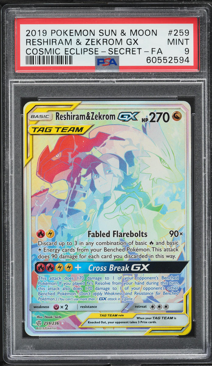 2019 Pokemon SM Cosmic Eclipse Hyper Rare Reshiram & Zekrom GX #259 PSA ...
