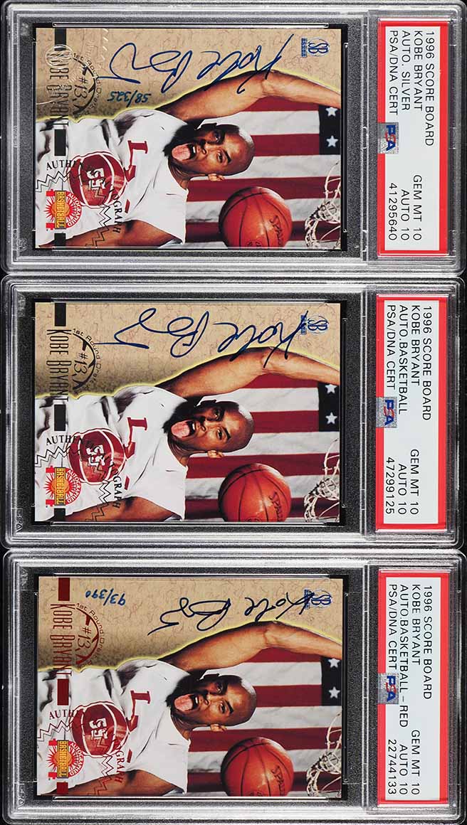 Lot(3) 1996 Score Board Kobe Bryant ROOKIE AUTO DNA 10 /325 /390 PSA 10 ...