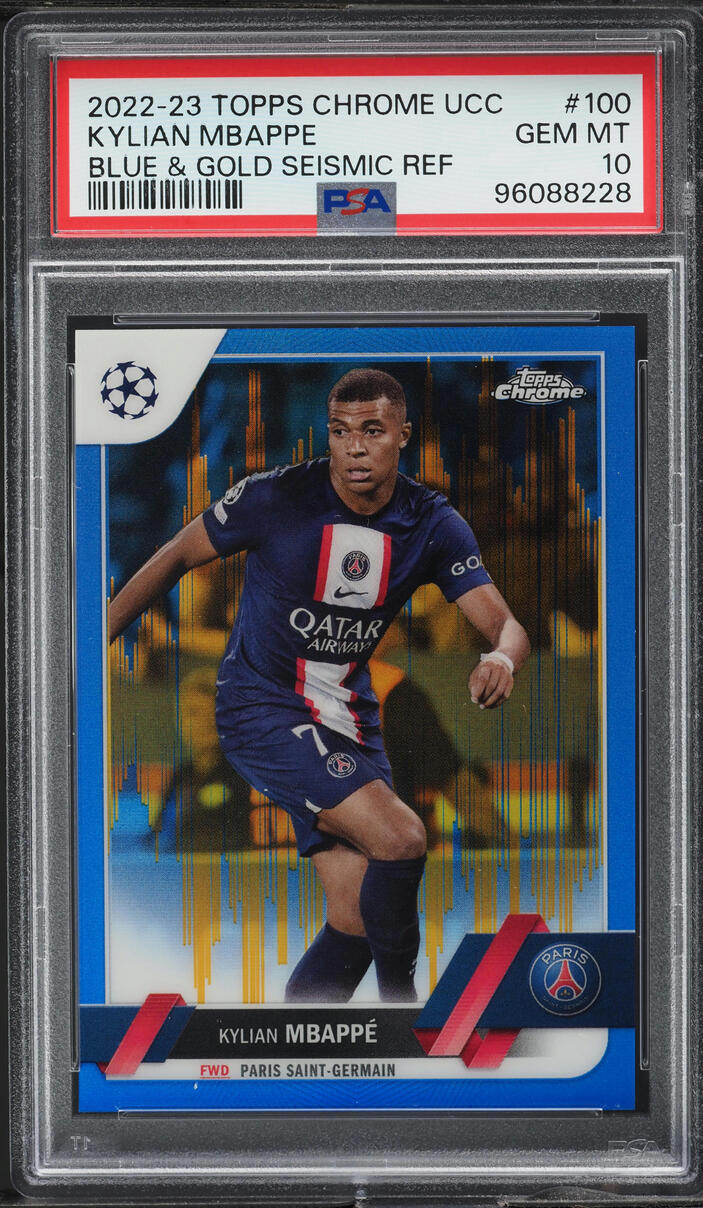 2022 Topps Chrome UCC Blue Gold Seismic Kylian Mbappe /75 #100 PSA 10 ...