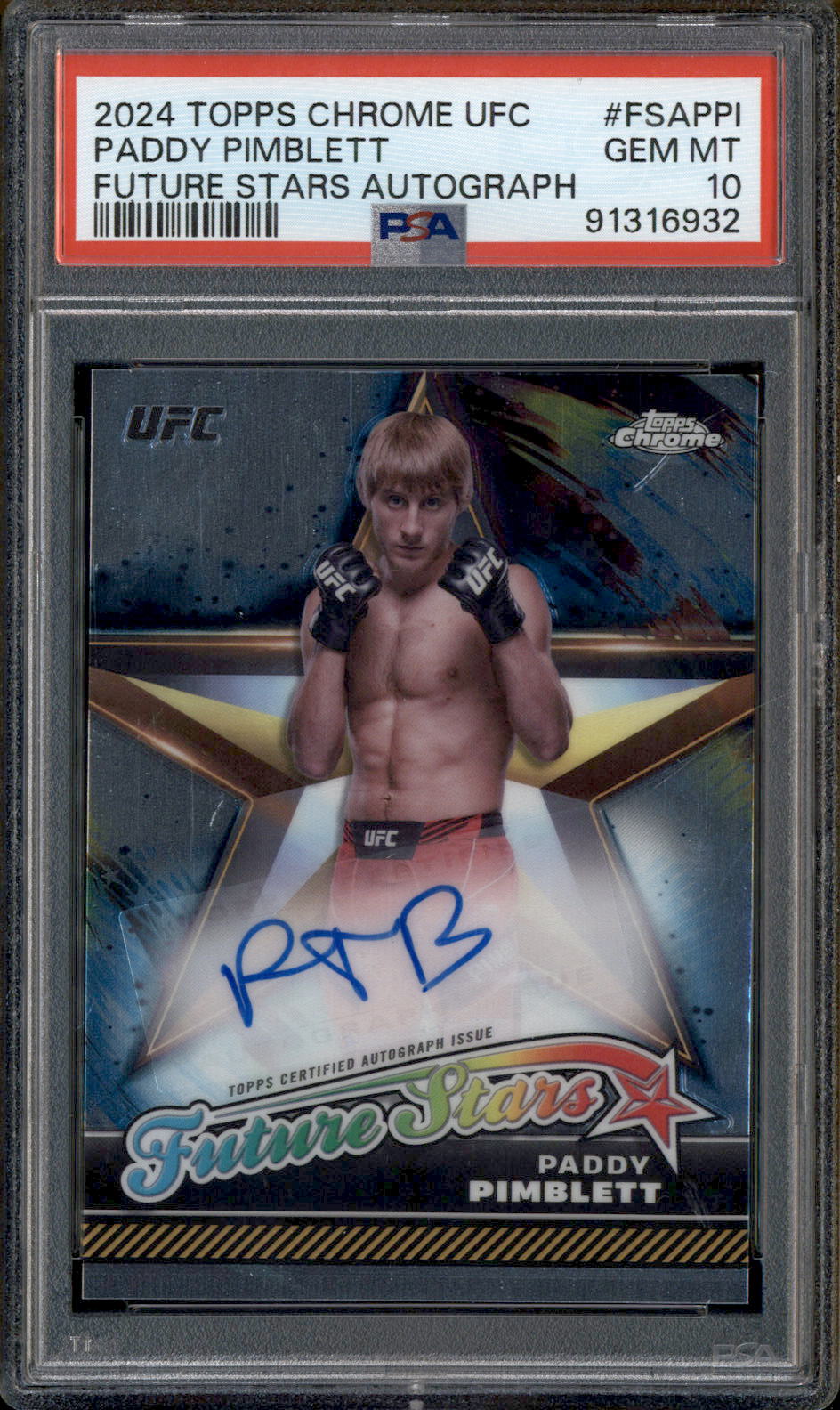 2024 Topps Chrome UFC Future Stars Autograph Paddy Pimblett Auto PSA 10 ...