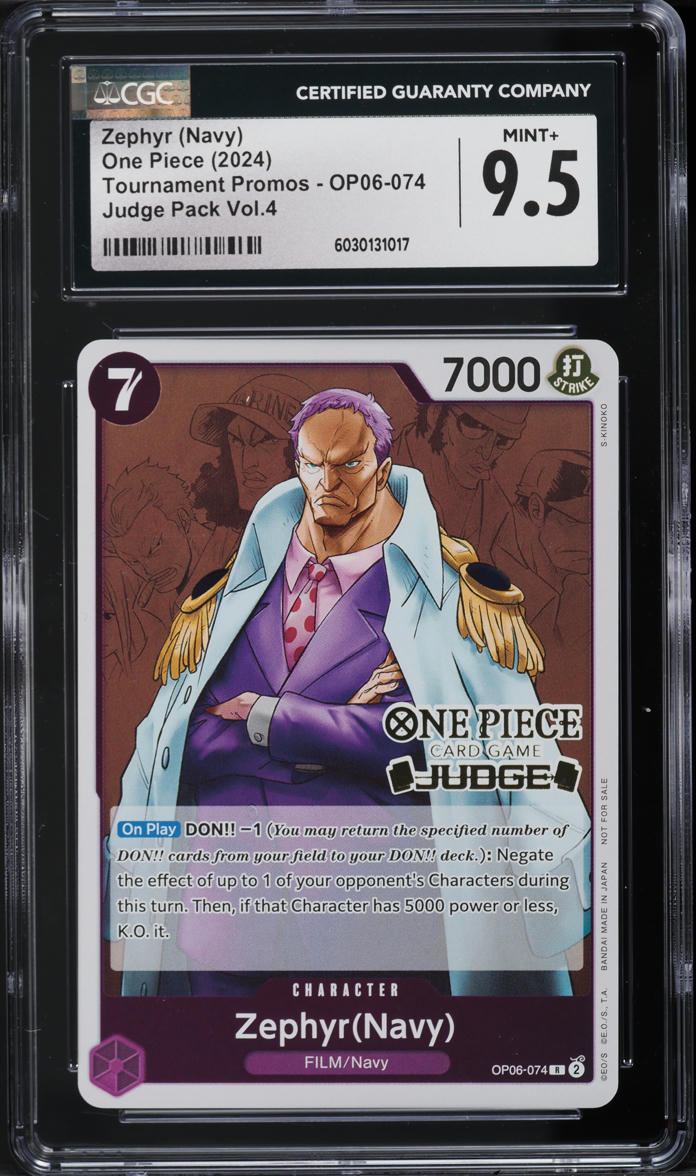 2024 One Piece Tournament Promo Judge Pack Vol. 4 Zephyr Navy #OP06-074 CGC 9.5 on Fanatics Collect