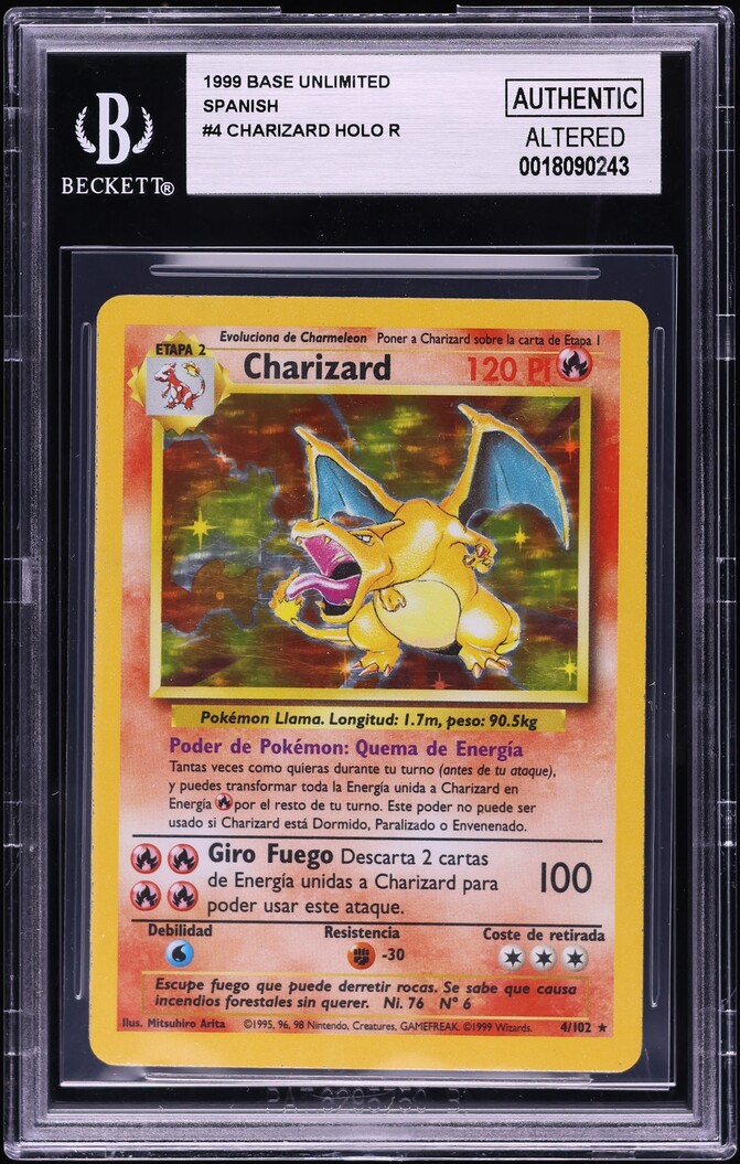 1999 Pokemon Spanish Base Set Holo Charizard #4 BGS ALTERED AUTH on ...