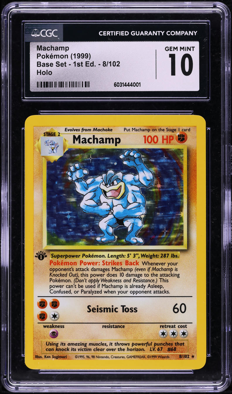 1999 Pokemon Base Set 1st Edition Holo Machamp #8 CGC 10 GEM MINT on ...
