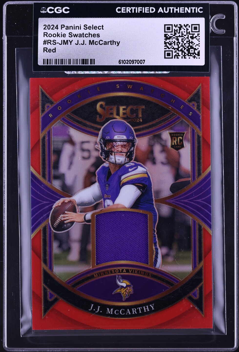 2024 Select Swatches Red J.J. McCarthy ROOKIE PATCH #RS-JMY CGC AUTH on ...