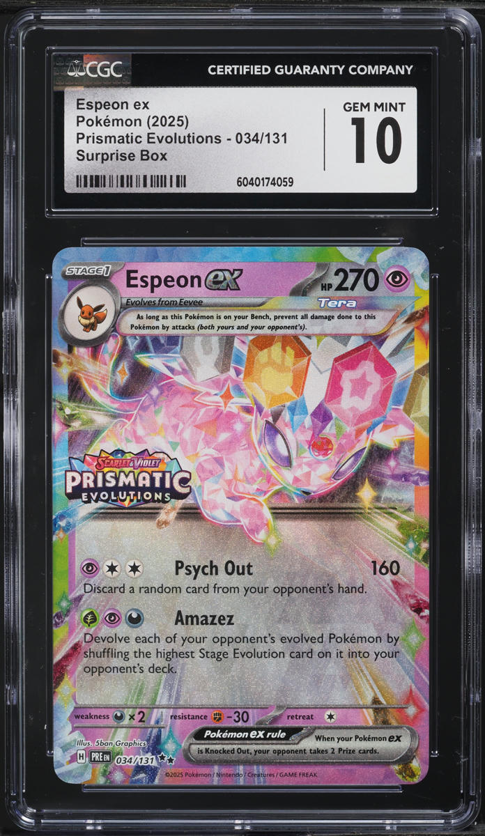 2025 Pokemon SV Prismatic Evolutions Surprise Box Espeon ex #34 CGC 10 GEM MINT on Fanatics Collect