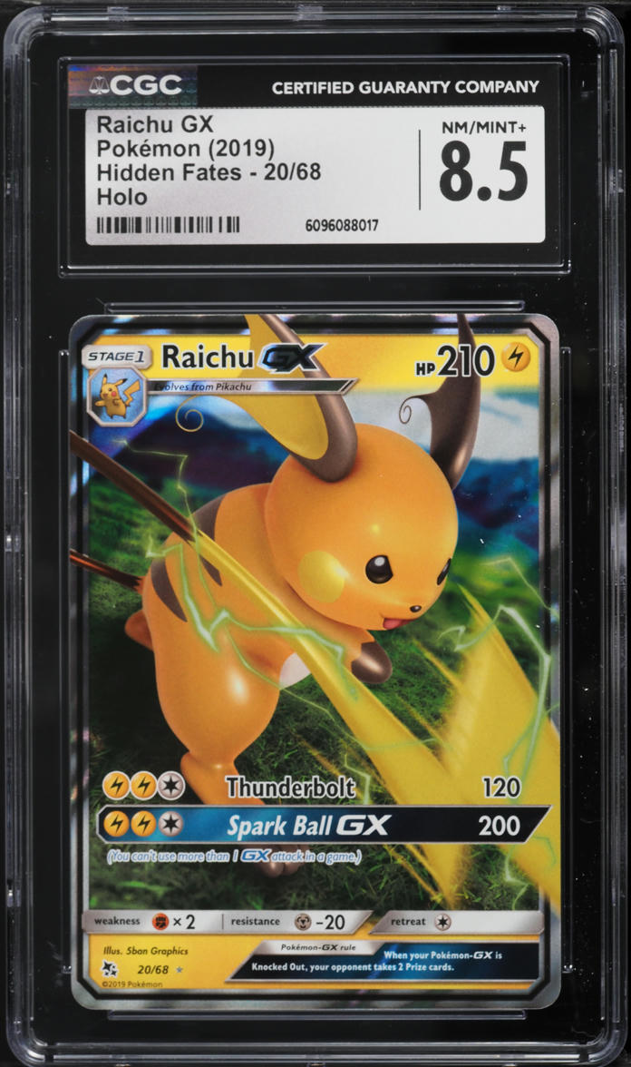 2019 Pokemon Sun & Moon Hidden Fates Full Art Raichu GX #20 CGC 8.5 NM ...