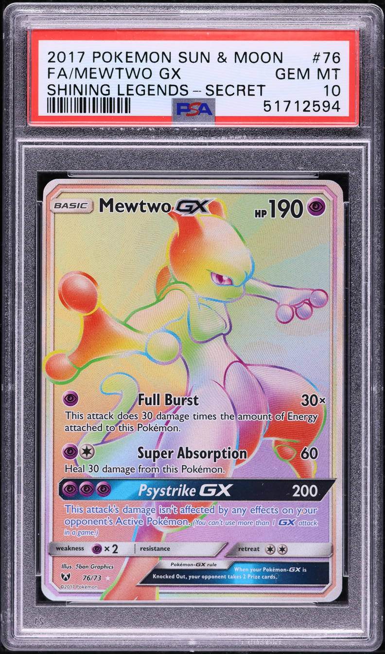 2017 Pokemon Sun & Moon Shining Legends Hyper Rare Mewtwo GX #76 PSA 10 ...