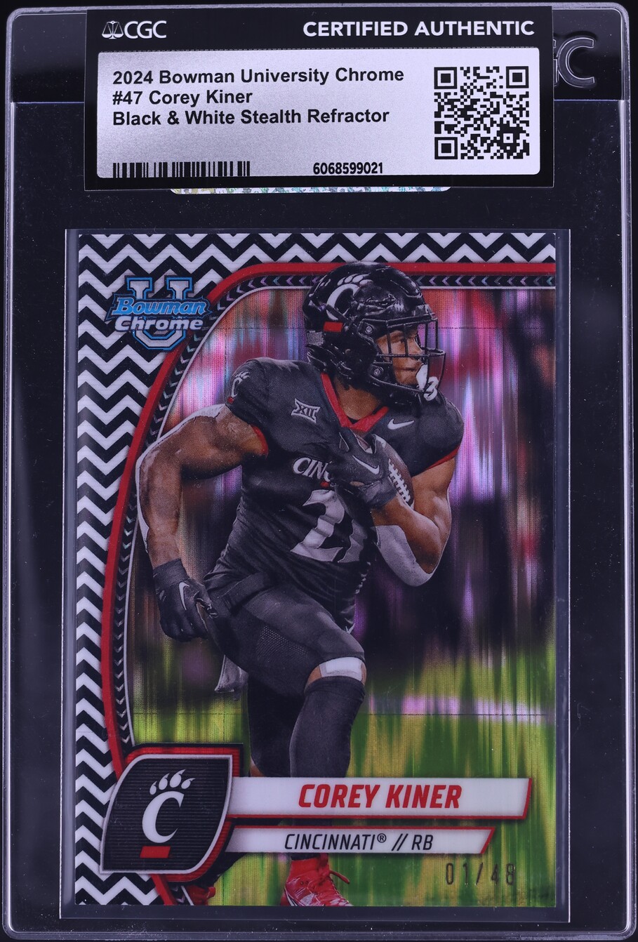 2024 Bowman Chrome University B&W Stealth Refractor Corey Kiner RC 1/48 CGC AUTH on Fanatics Collect