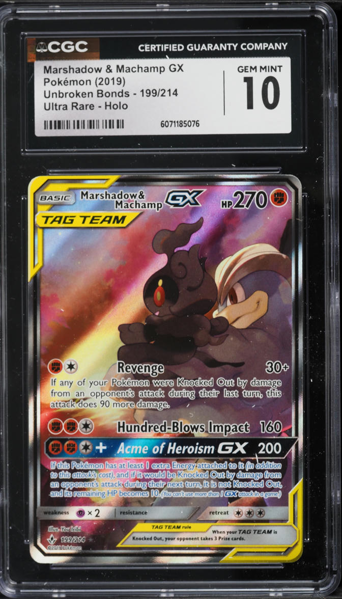 2019 Pokemon Sun & Moon Unbroken Bonds Full Art Marshadow & Machamp GX #199 CGC 10 GEM MINT on ...