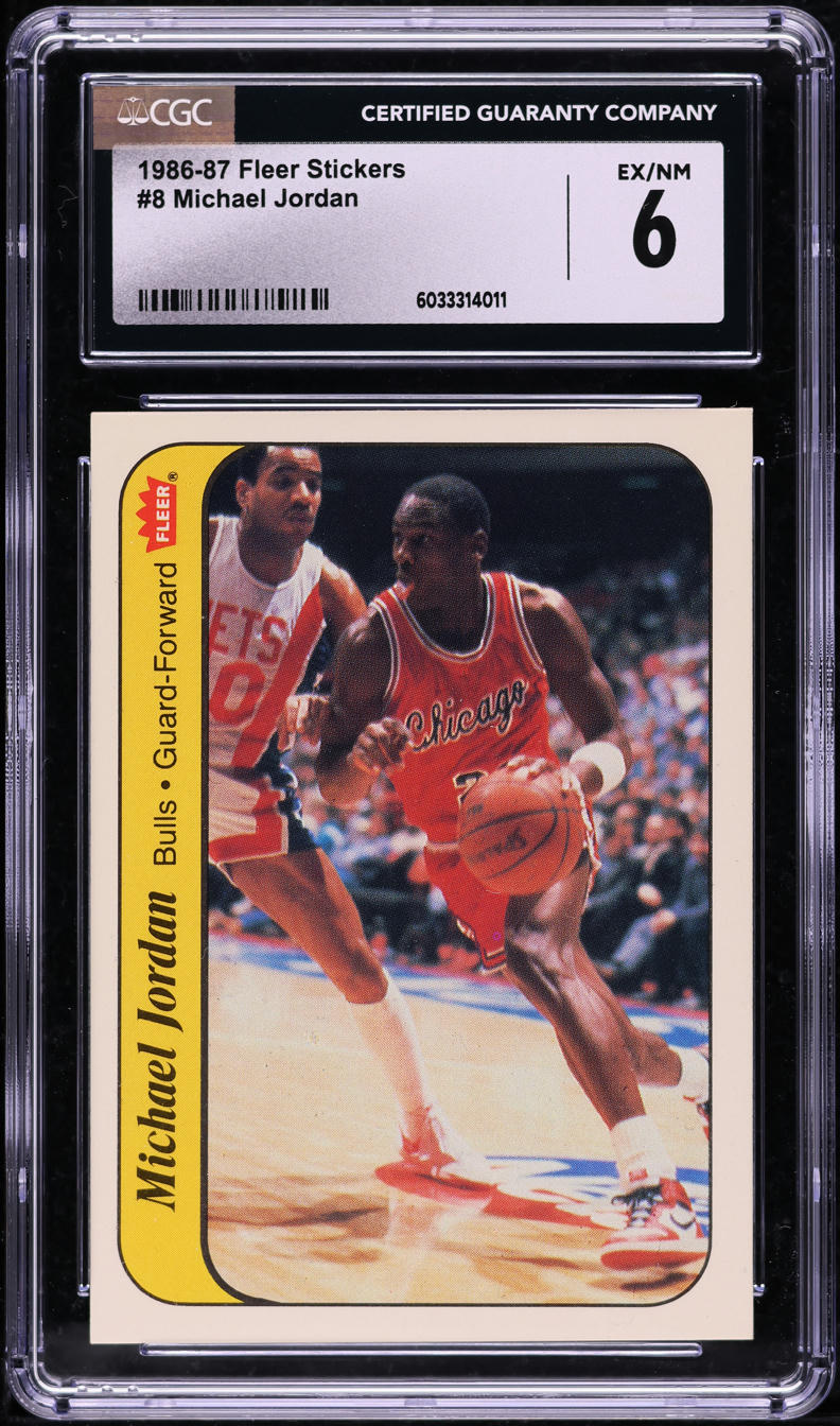 1986 Fleer Sticker Michael Jordan ROOKIE #8 CGC 6 EXMT on Fanatics Collect