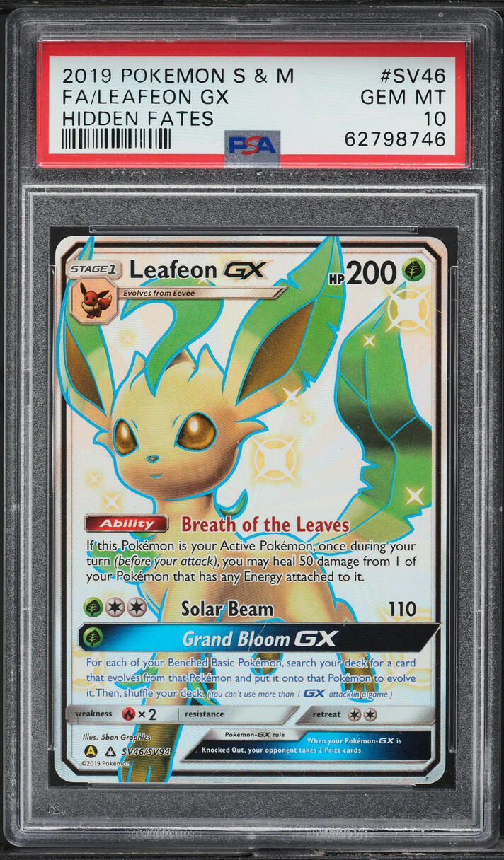2019 Pokemon SM Hidden Fates Full Art Shiny Leafeon GX #SV46 PSA 10 GEM ...