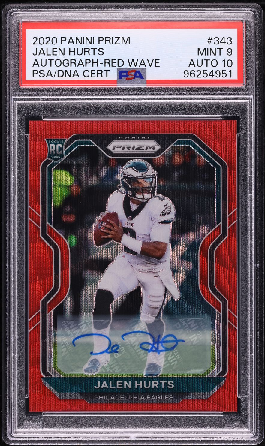 2020 Panini Prizm Red Wave Jalen Hurts ROOKIE AUTO DNA 10 /149 #343 PSA ...