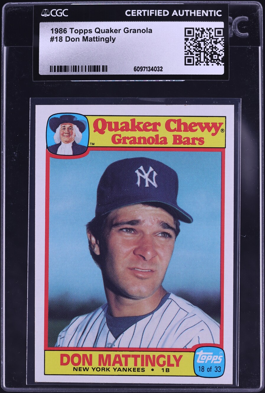 1986 Topps Quaker Granola Don Mattingly #18 CGC AUTH on Fanatics Collect