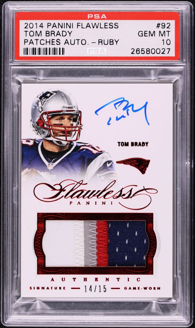 2014 Panini Flawless Ruby Tom Brady PATCH AUTO /15 #92 PSA 10 GEM MINT on Fanatics Collect