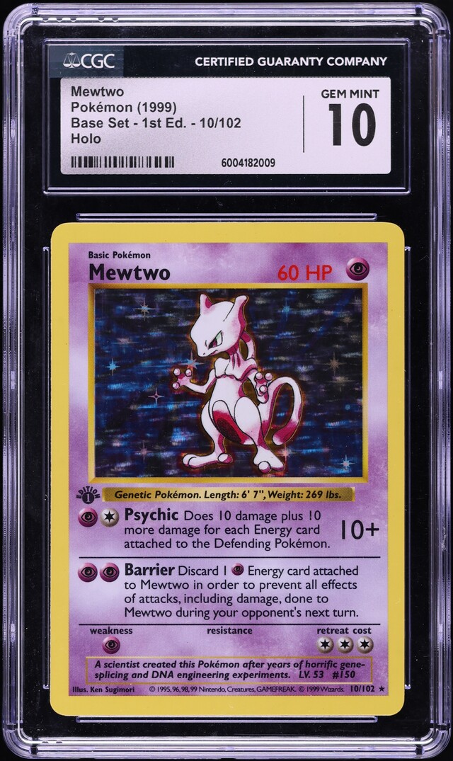 1999 Pokemon Base Set 1st Edition Holo Mewtwo #10 CGC 10 GEM MINT on ...