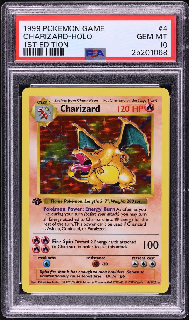 1999 Pokemon Base Set Shadowless 1st Edition Holo Charizard #4 PSA 10 ...