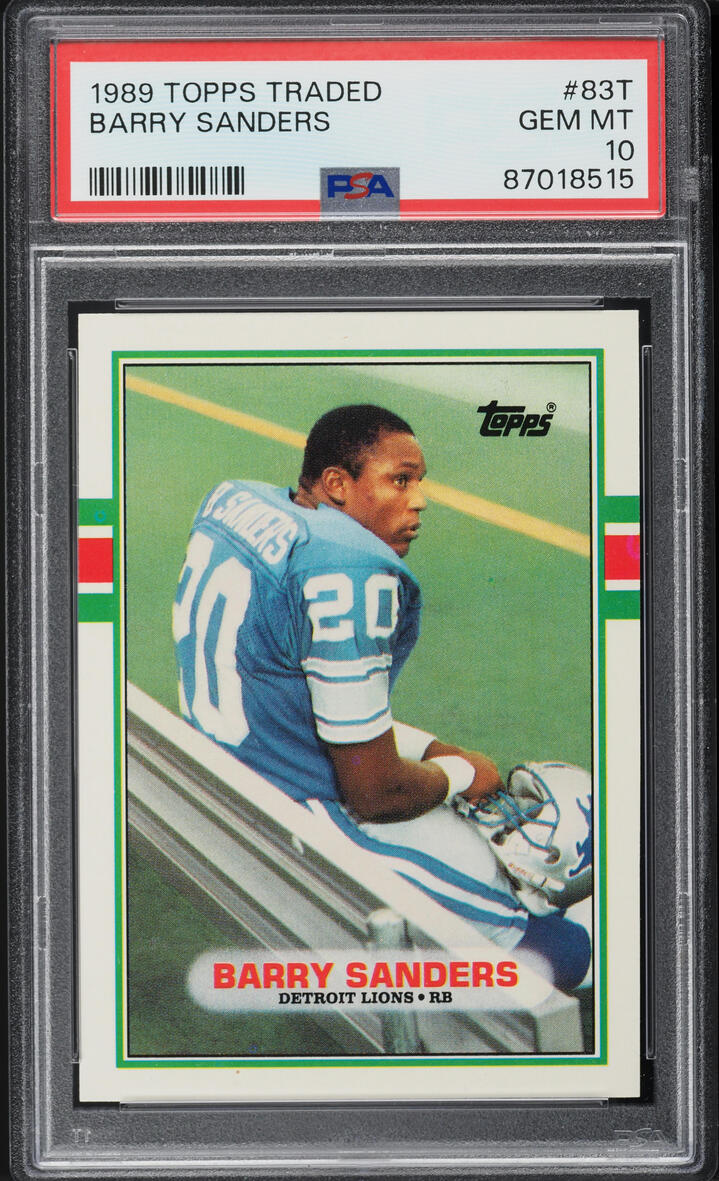 1989 Topps Traded Barry Sanders ROOKIE #83T PSA 10 GEM MINT on Fanatics ...