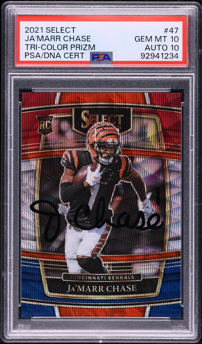 2021 Select Concourse Tri-Color Prizm Ja'Marr Chase RC AUTO DNA 10 /249 ...