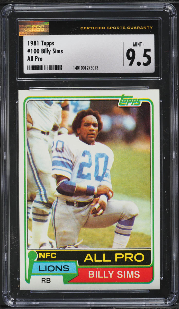 1981 Topps Football Billy Sims ROOKIE, ALL-PRO #100 CSG 9.5 MINT+ on ...