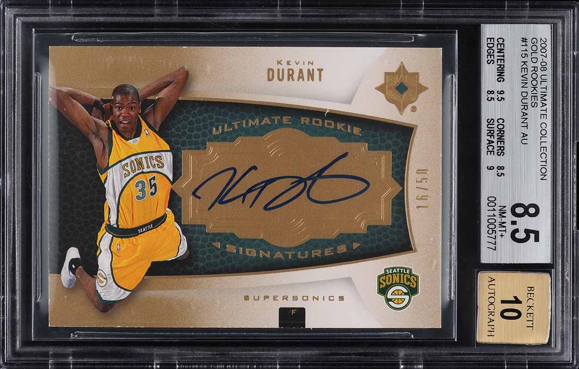 2007 Ultimate Collection Gold Kevin Durant ROOKIE AUTO /50 #115 BGS 8.5 ...