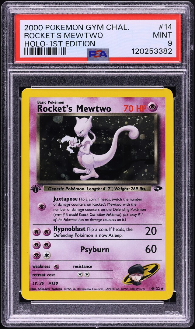 2000 Pokemon Gym Challenge 1st Edition Holo Rocket's Mewtwo #14 PSA 9 ...