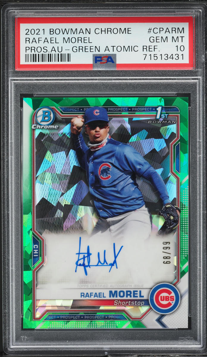 2021 Bowman Chrome Green Atomic Refractor Rafael Morel PROSPECT AUTO /99 PSA 10 on Fanatics Collect