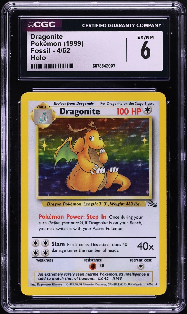 1999 Pokemon Fossil Holo Dragonite #4 CGC 6 EXMT on Fanatics Collect