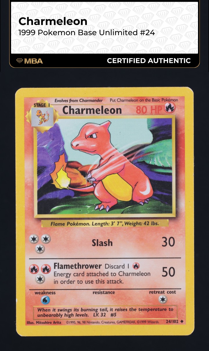 1999 Pokemon Base Set Charmeleon #24 MBA AUTH on Fanatics Collect