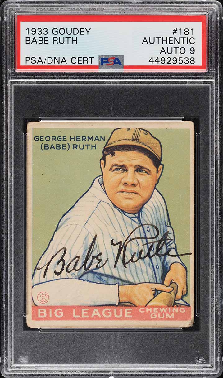 1933 Goudey Babe Ruth AUTO DNA 9 #181 PSA AUTHENTIC on Fanatics Collect