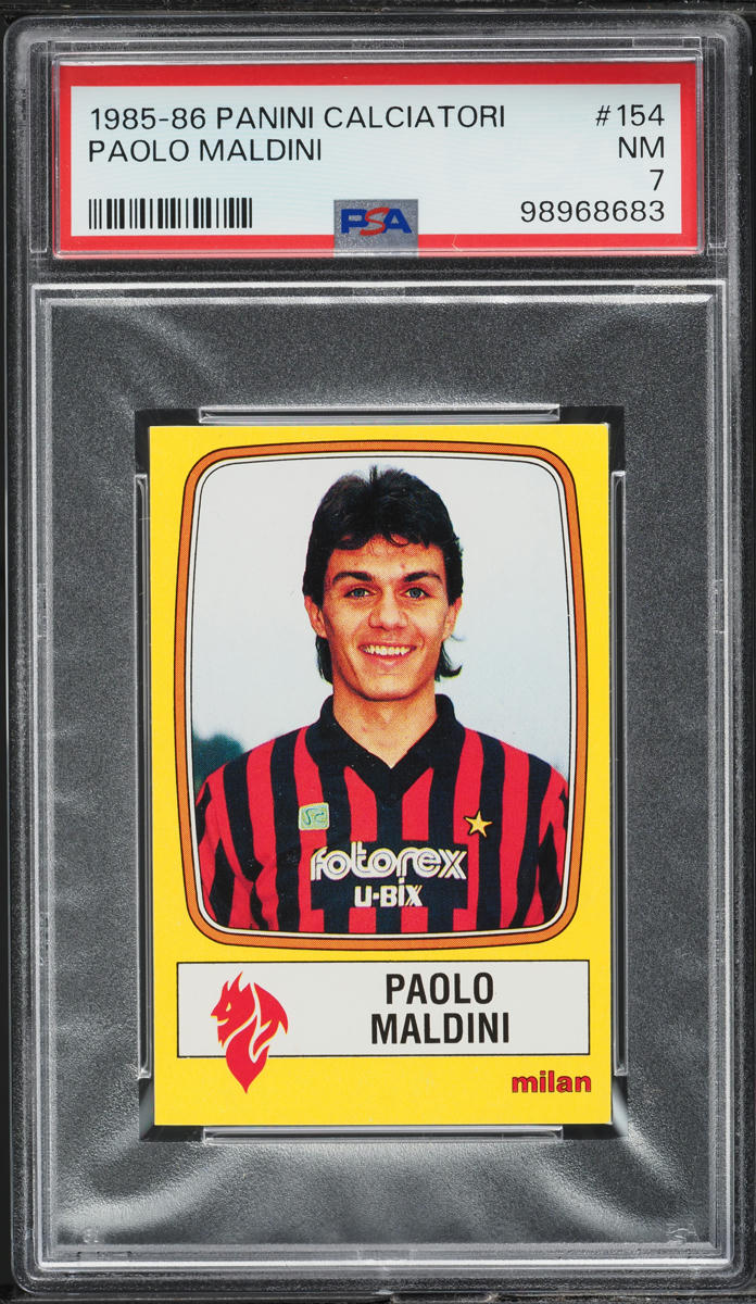 1985 Panini Calciatori Paolo Maldini ROOKIE #154 PSA 7 NRMT on Fanatics Collect