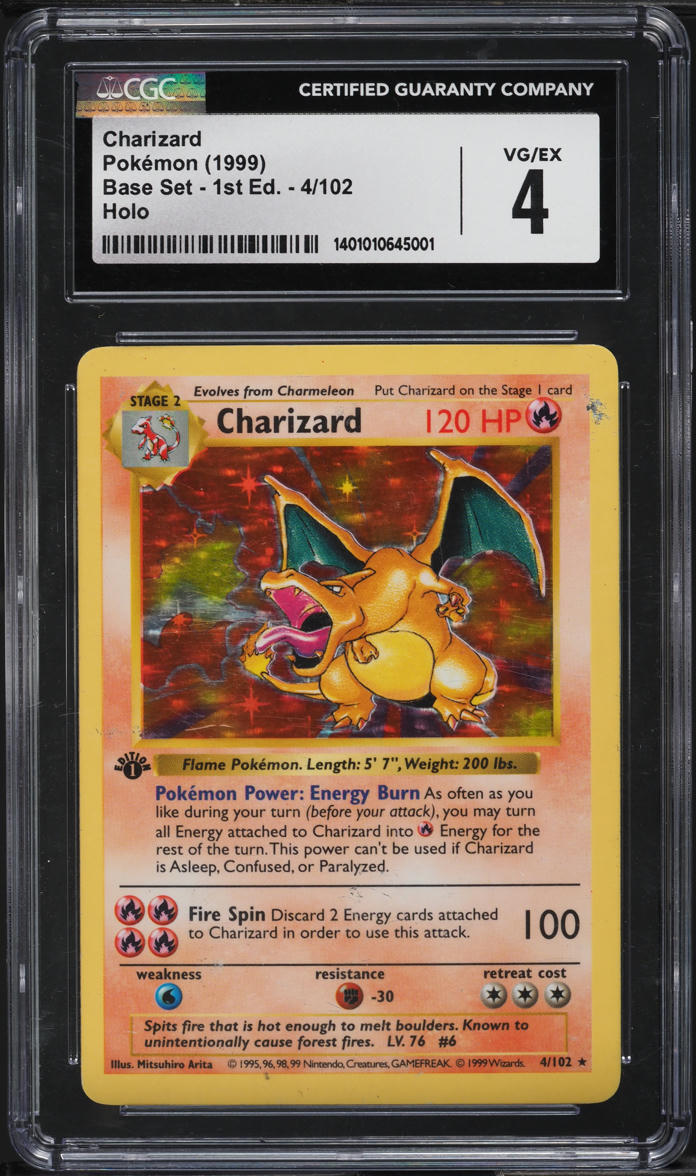 1999 Pokemon Base Set Shadowless 1st Edition Holo Charizard #4 CGC 4 VGEX on Fanatics Collect