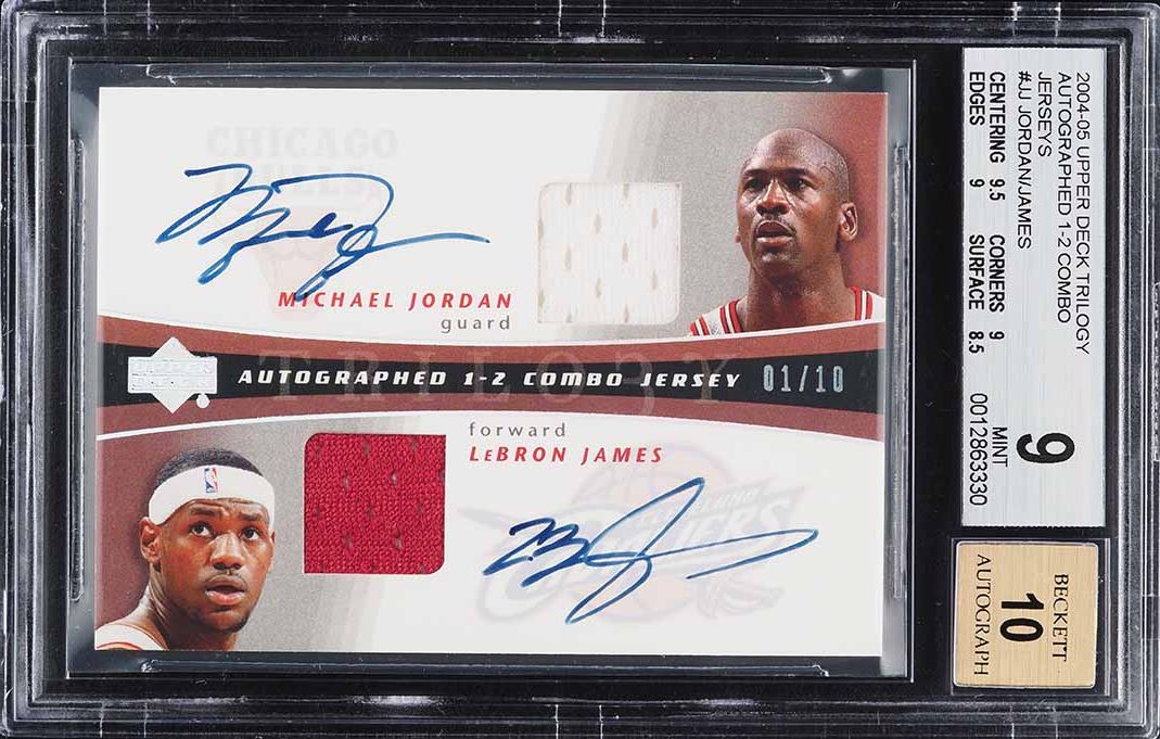 2004 UD Trilogy 1-2 Combo Michael Jordan & LeBron James PATCH AUTO 1/10 ...