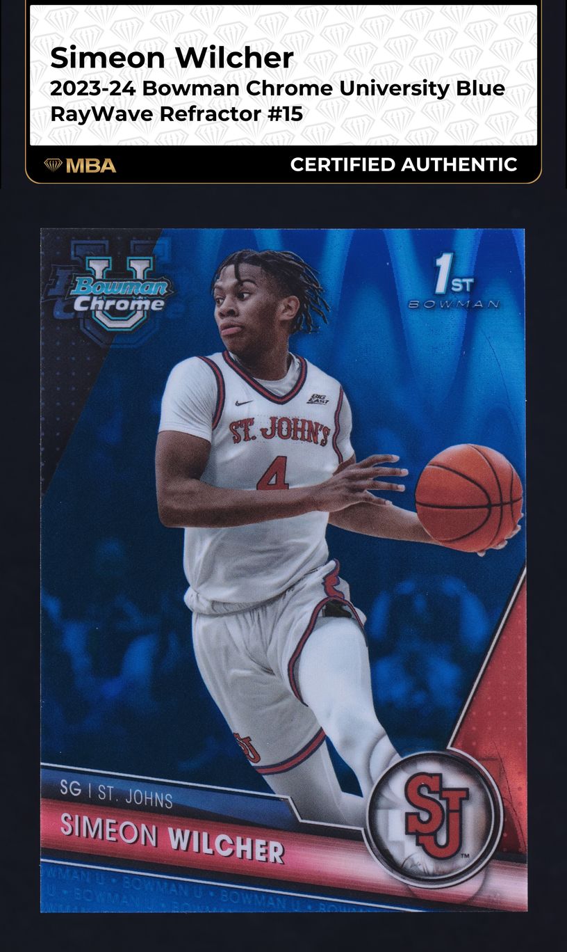 2023 Bowman Chrome U Blue RayWave Refractor Simeon Wilcher RC /199 #15 MBA AUTH on Fanatics Collect