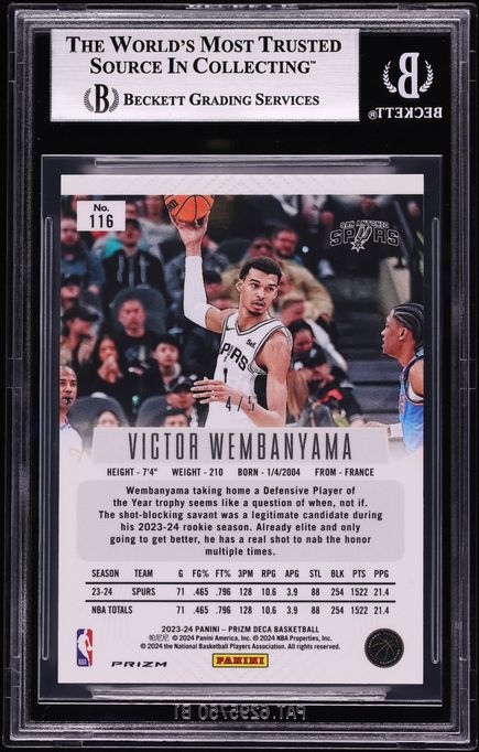 2023 Panini Prizm Deca Black Gold Victor Wembanyama ROOKIE /5 #116 BGS ...